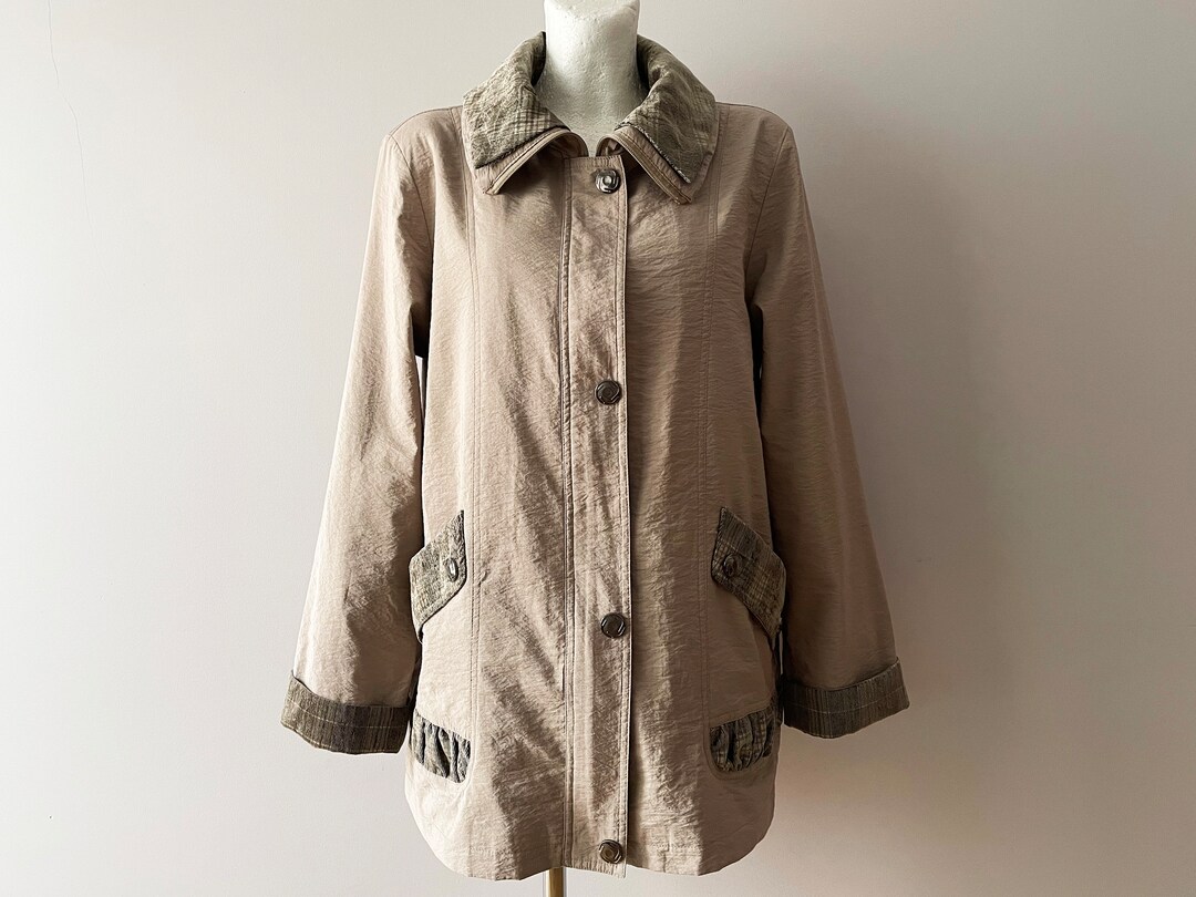 80s Beige Women's Trench Coat, Zipped Women Parka Coat, Preppy Raincoat ...