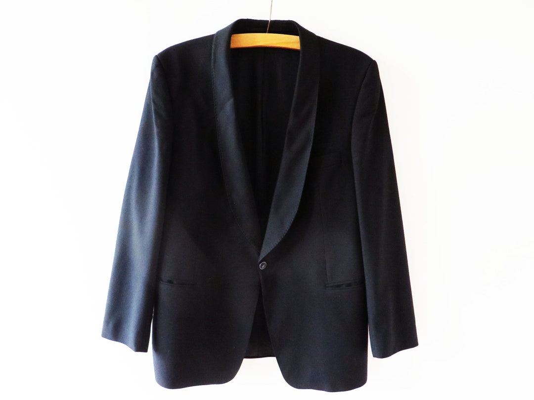 Vintage 80s Wool Tuxedo Jacket: Satin Shawl Lapel, Men's Large - Etsy