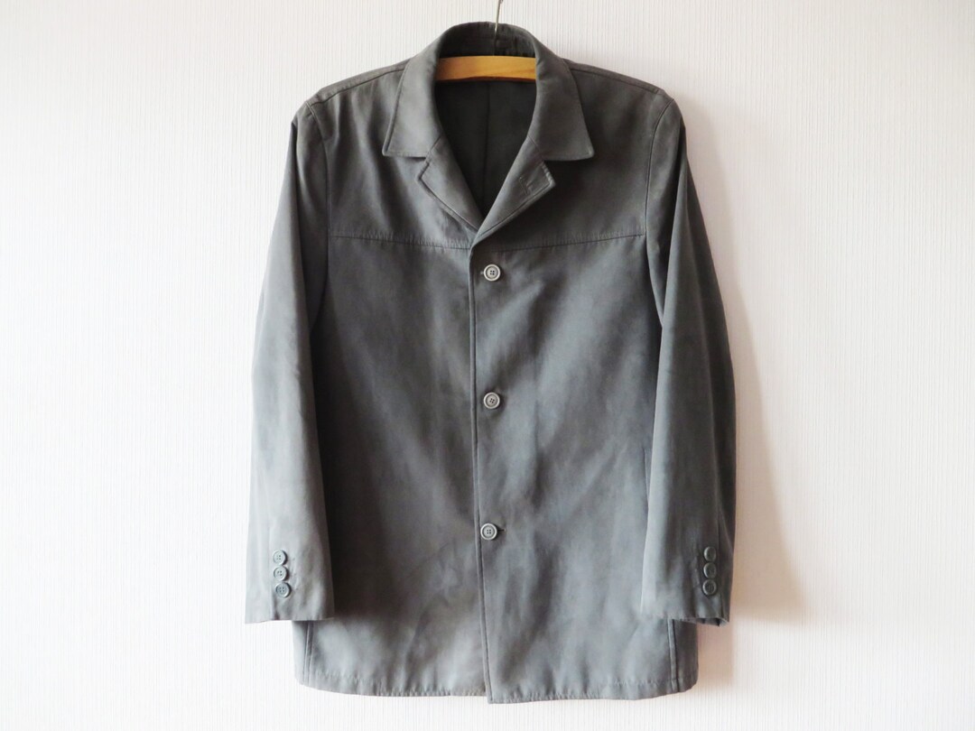 Gray Men Jacket Light Grey Jacket Faux Suede Jacket Short Trench Coat ...