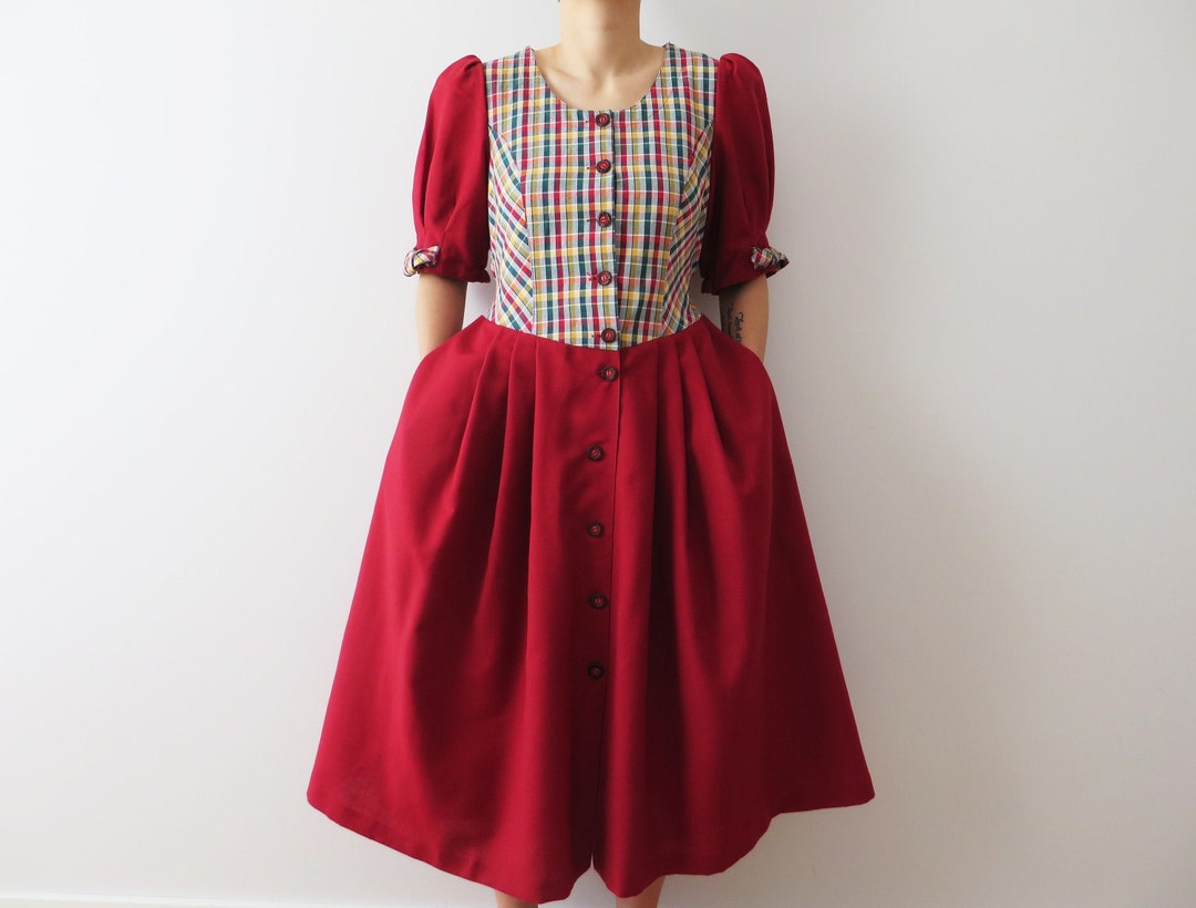 Dirndl Dress Red Austrian Folk Gown Women Trachten Dress Puff - Etsy