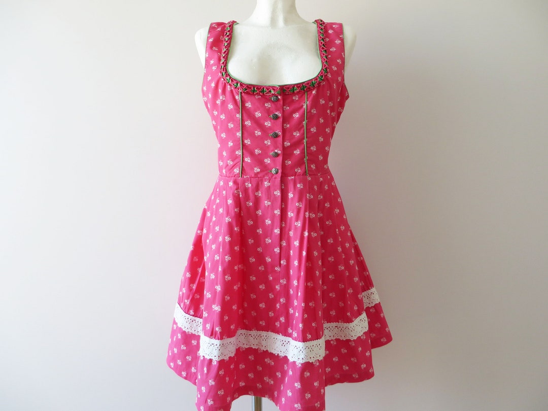 Dirndl Dress Floral Pink Bavarian Oktoberfest Dress Sleeve Less ...