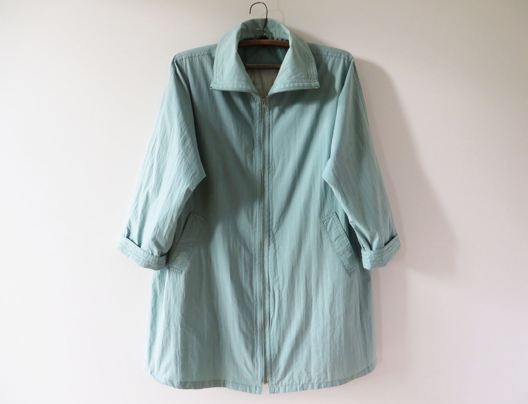 Vintage 80s Mint Green Trench Coat Belted Zipped Women Trenchcoat ...