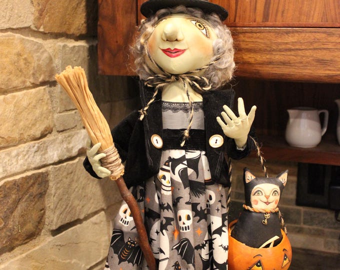 Handmade Folk Art Witch Doll, OOAK Witch Doll, Large Witch, Halloween ...