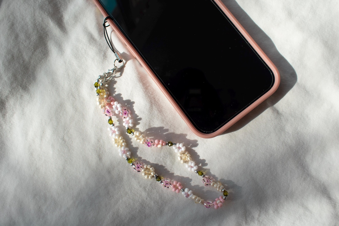 Cute Pink & Green Flower Phone Charm Keychain, Cell Phone Pendant, Cell ...