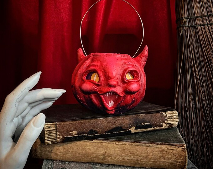 Two Faced Devil Paper Mache Candy Bucket Handmade Halloween - Etsy