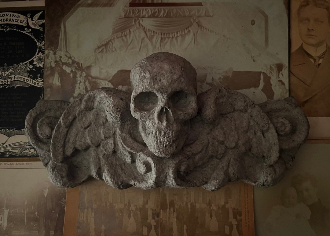 Real Tombstone Cemetery Winged Skull Paper Mache Cast Memento - Etsy