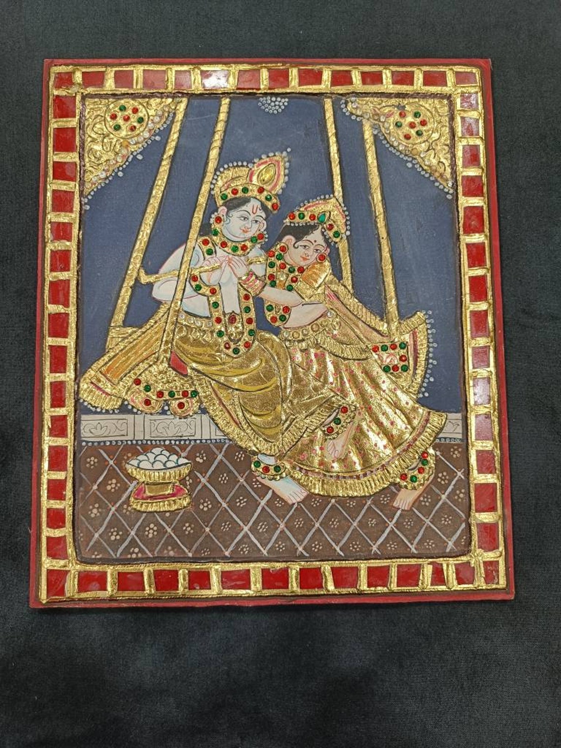 Radha Krishna Tanjore Painting: 22 Carat Gold Indian Art (10x12 Inch ...
