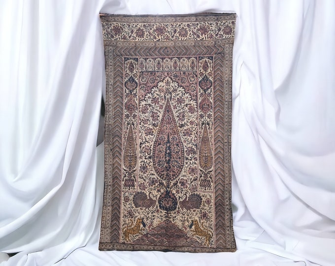 65x53 Indian Vintage Kalamkari Textile Faded Red Black White From India ...