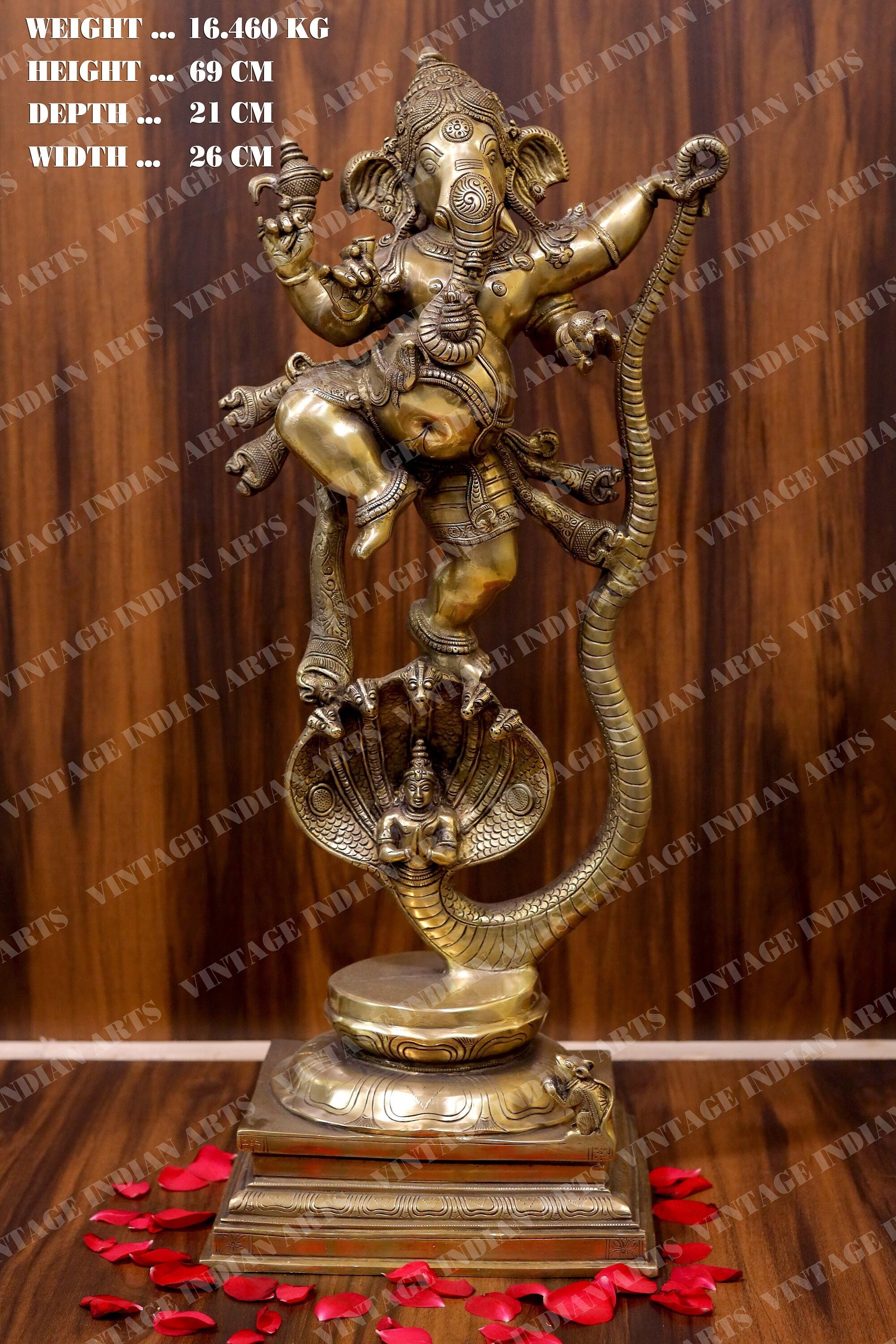 Brass Ganesha on Snake Brass Idol Ganesh Statue , Lord Ganesh Idol ...