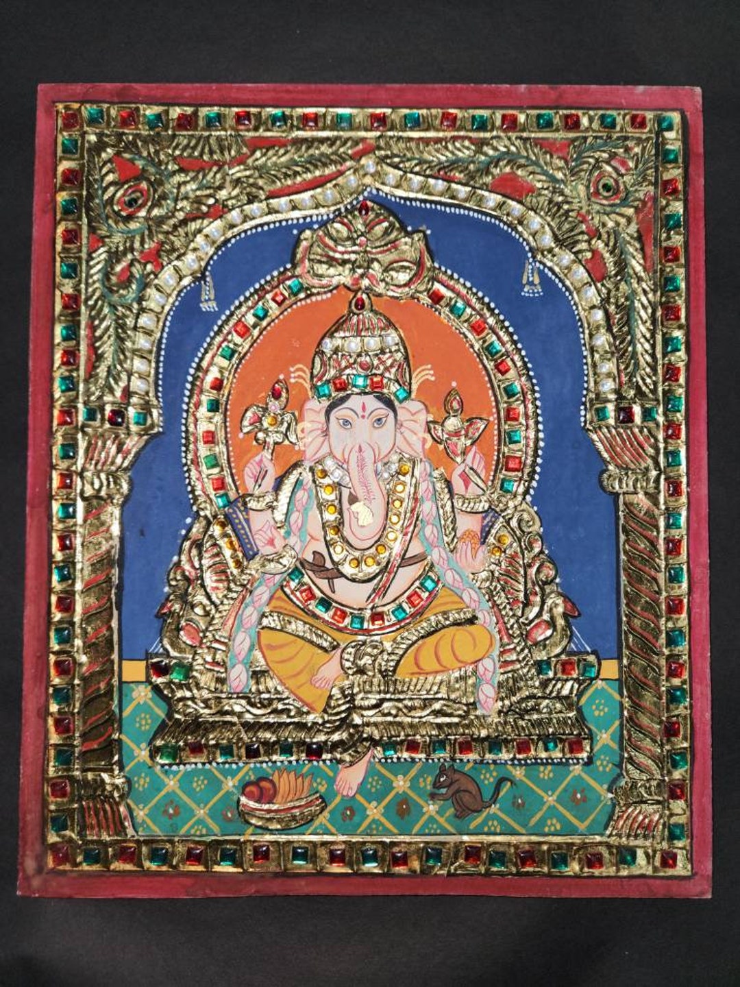 Ganesh Tanjore Painting: 22K Gold Indian Art (10x12 Inch) - Etsy