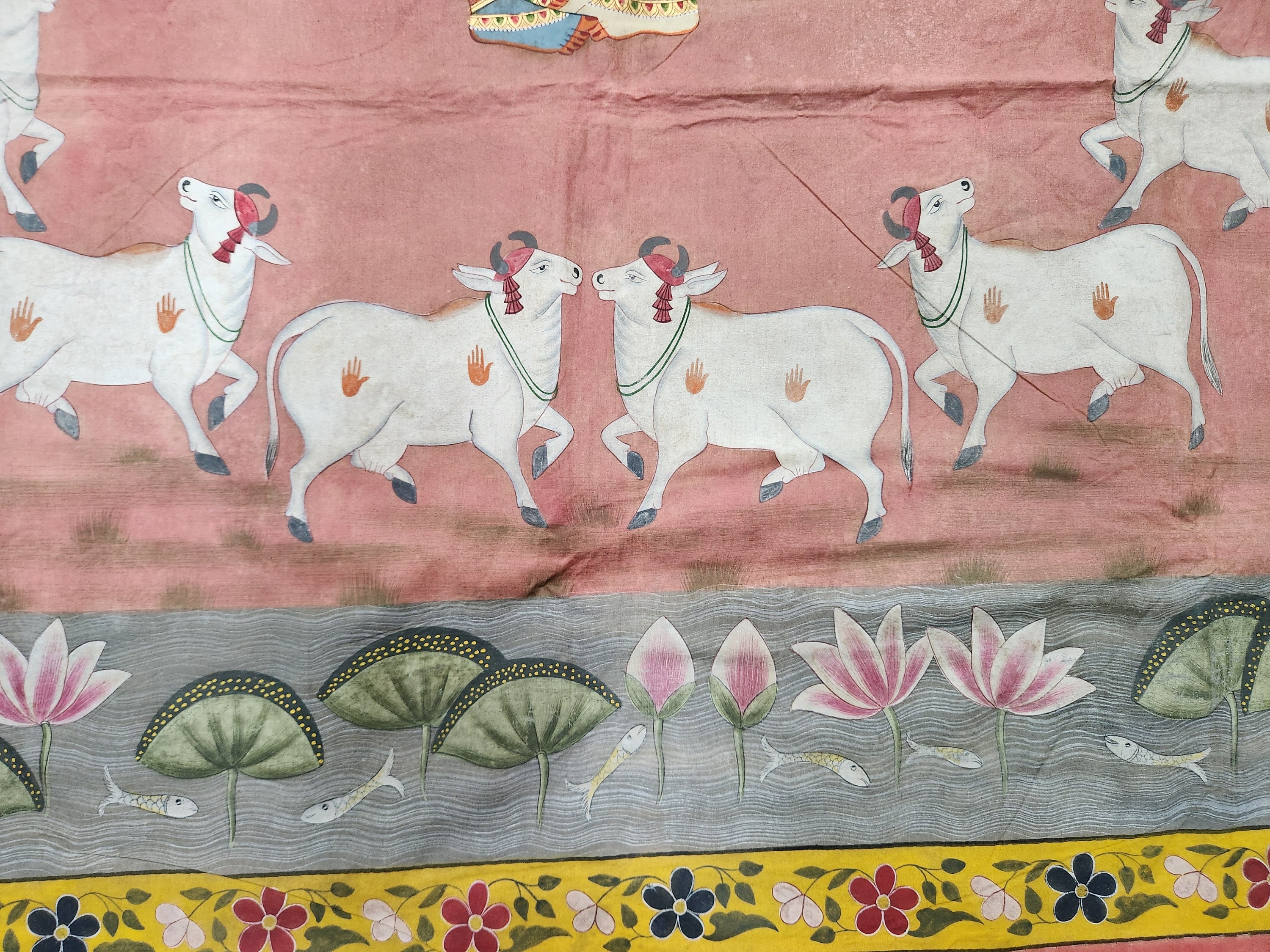Radha Krishna Pichwai Indian Pichwai Krishna Cow and Lotus Painting on ...