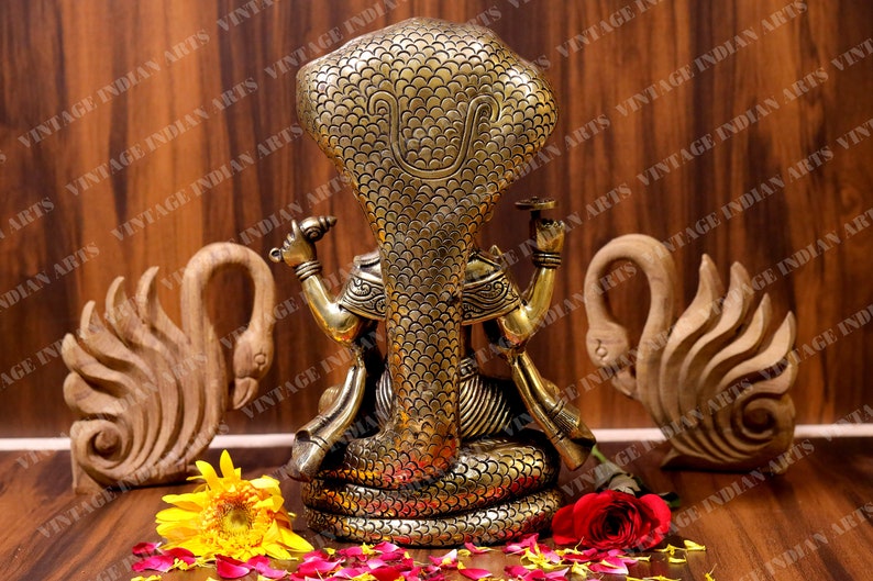 Brass Vishnu Idol: Lakshmi Vishnu on Snake, Hindu God Statue (32 Cm) - Etsy