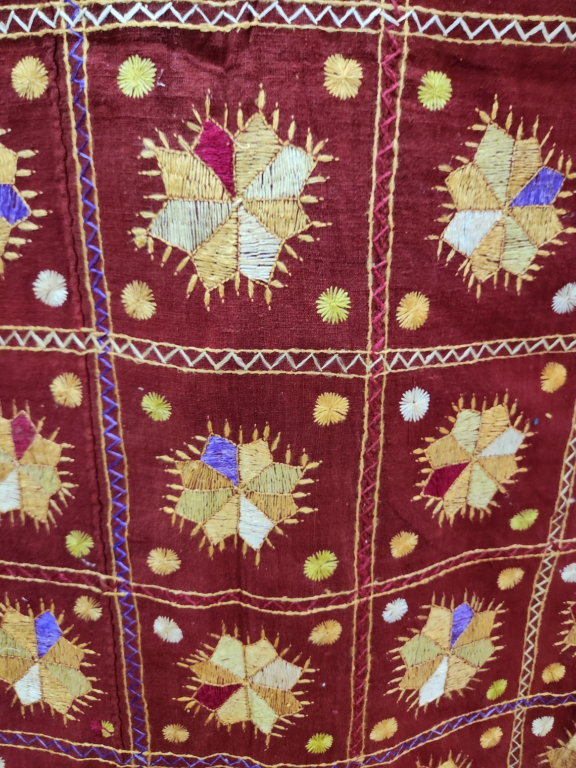 Phulkari Embroidered Surajmukhi Phulkari With Floss-silk on Handwoven ...