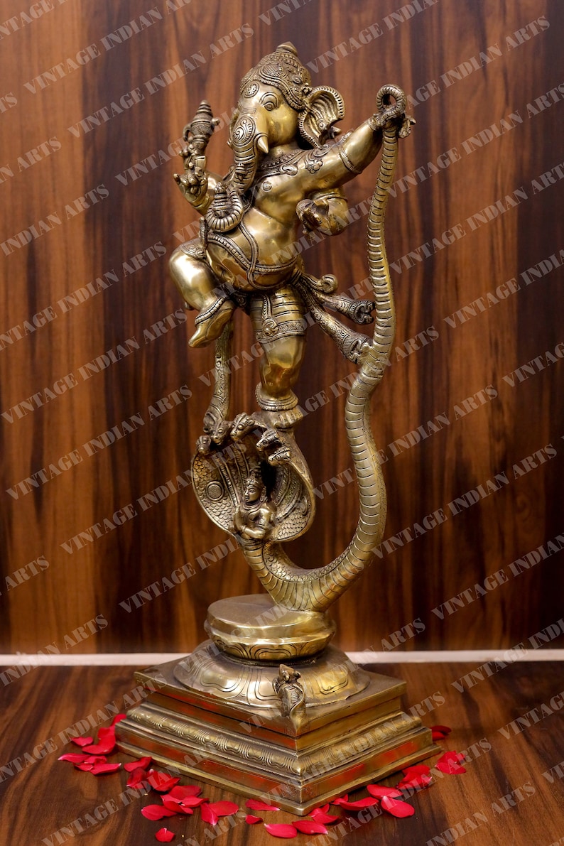 Brass Ganesha on Snake Brass Idol Ganesh Statue , Lord Ganesh Idol ...