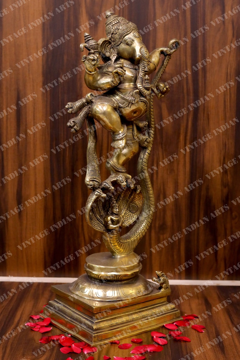 Brass Ganesha on Snake Brass Idol Ganesh Statue , Lord Ganesh Idol ...
