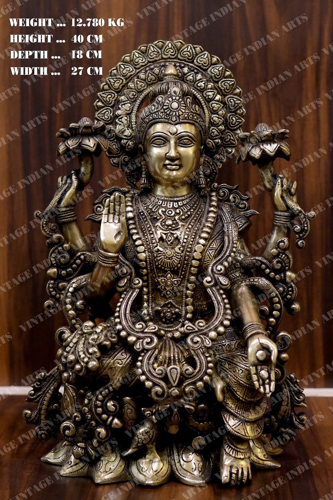Brass Laxmi Lakshmi Goddess Statue 40cm, Sitting Laxmi Idol for Home ...