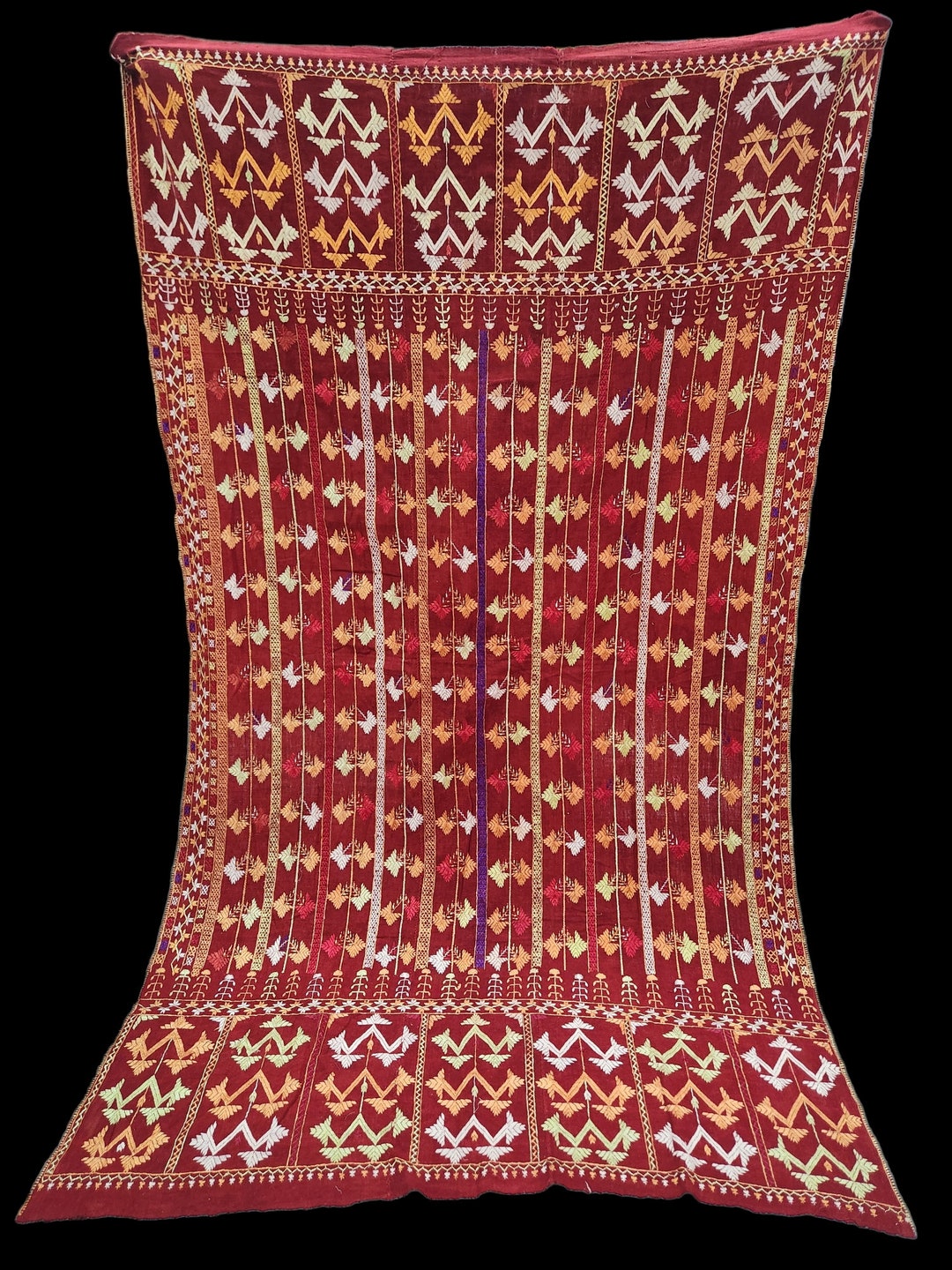 Phulkari Embroidered With Floss-silk on Handwoven Cotton,from West Pakistan,punjab India - Etsy