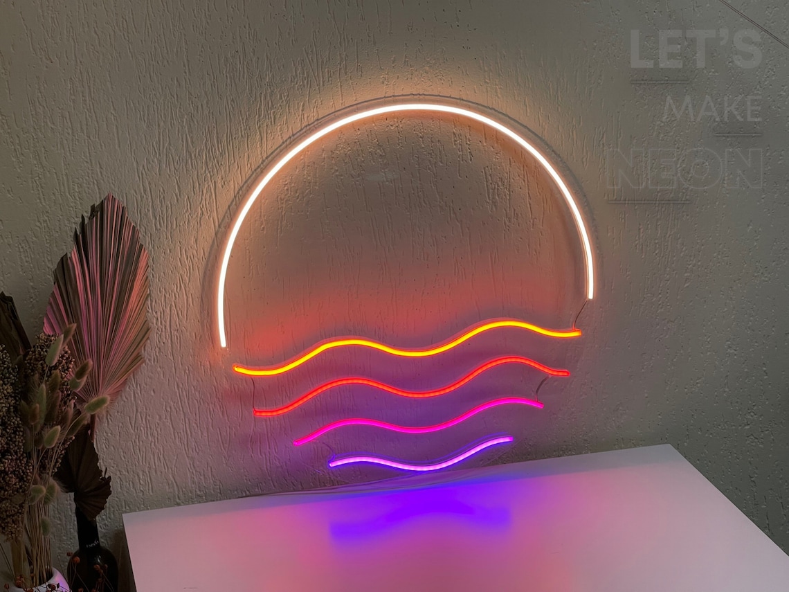 Sunrise Sunset Neon Sign, Retro Sun Wave Neon Sign, Bedroom Neon Sign ...