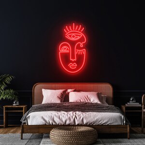 Face Art Neon Sign Wall Art, Neon Sign Art, Face Led Sign, Abstract ...