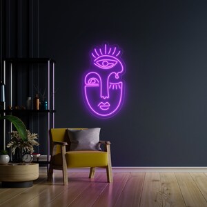 Face Art Neon Sign Wall Art, Neon Sign Art, Face Led Sign, Abstract ...
