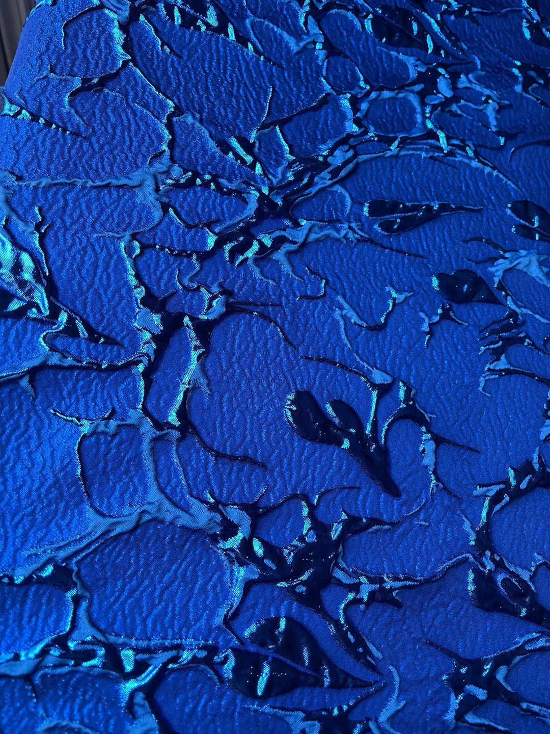 Breathtaking Designer Luxury Blue Metallic Abstract Brocade Fabric ...