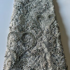Exquisite and Luxury Silver/grey Sequined and Beaded Fabric — Sold per ...