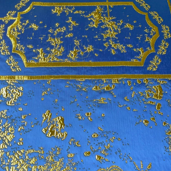 Blue and Gold Brocade Fabric - Etsy