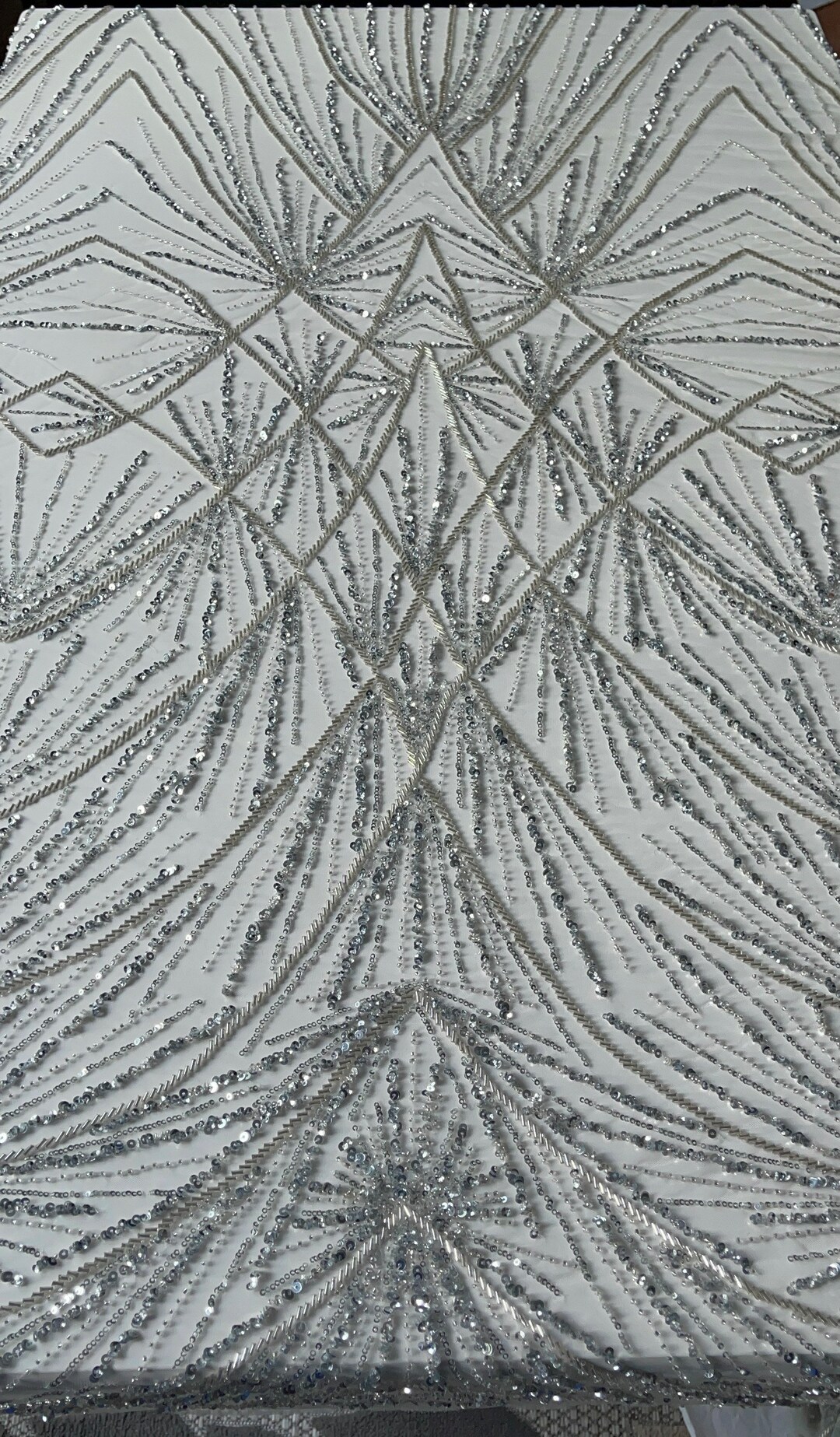Exquisite and Luxury Silver Sequined and Beaded Fabric — Sold per Yard ...