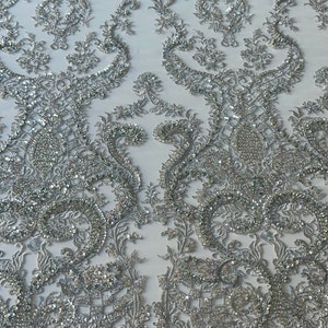 Exquisite and Luxury Silver/grey Sequined and Beaded Fabric — Sold per ...