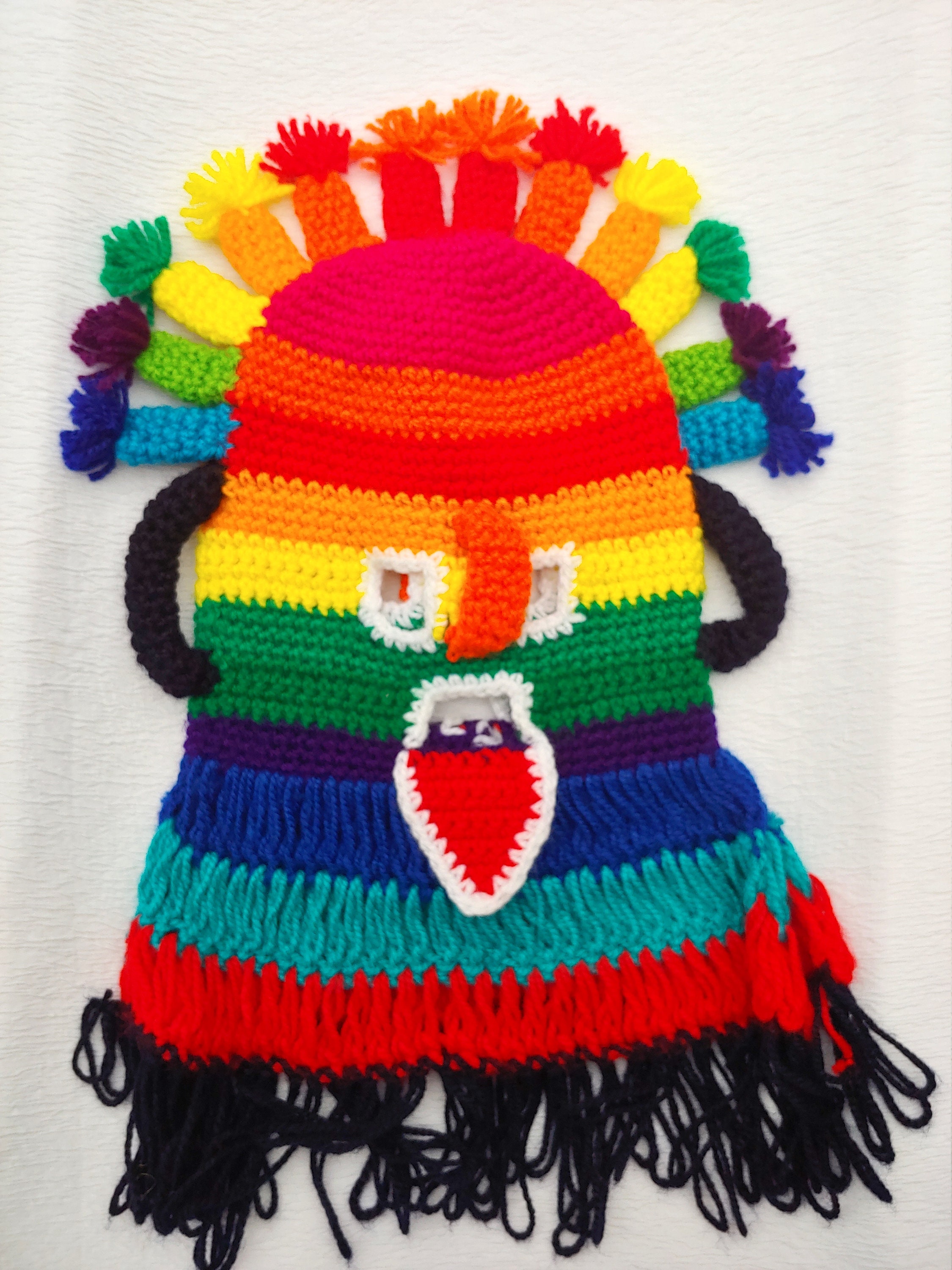 Red Tongue Rainbow Diablo Huma Ecuador Yarn Mask Ecuadorian | Etsy