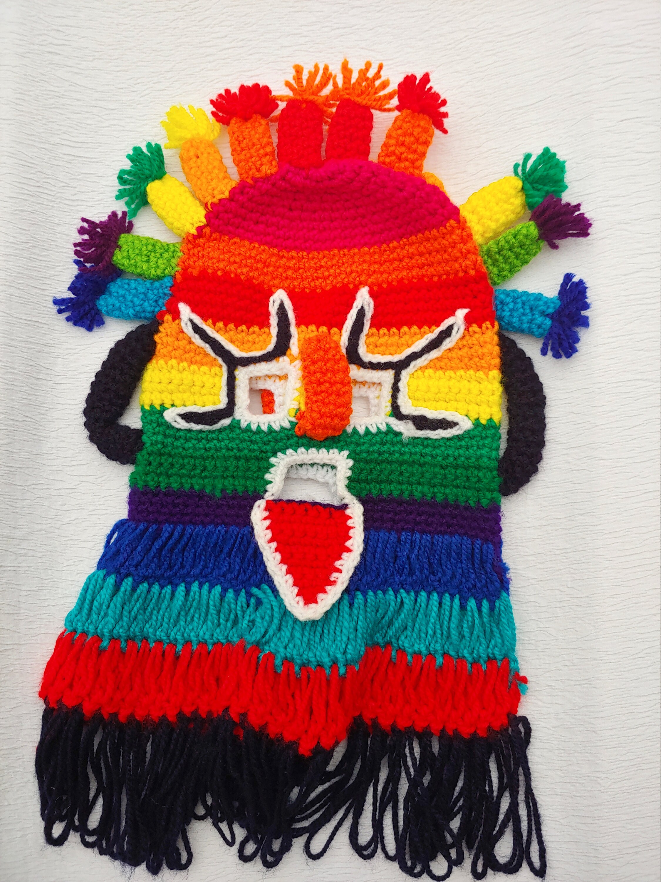 Red Tongue Rainbow Diablo Huma Ecuador Yarn Mask Ecuadorian | Etsy