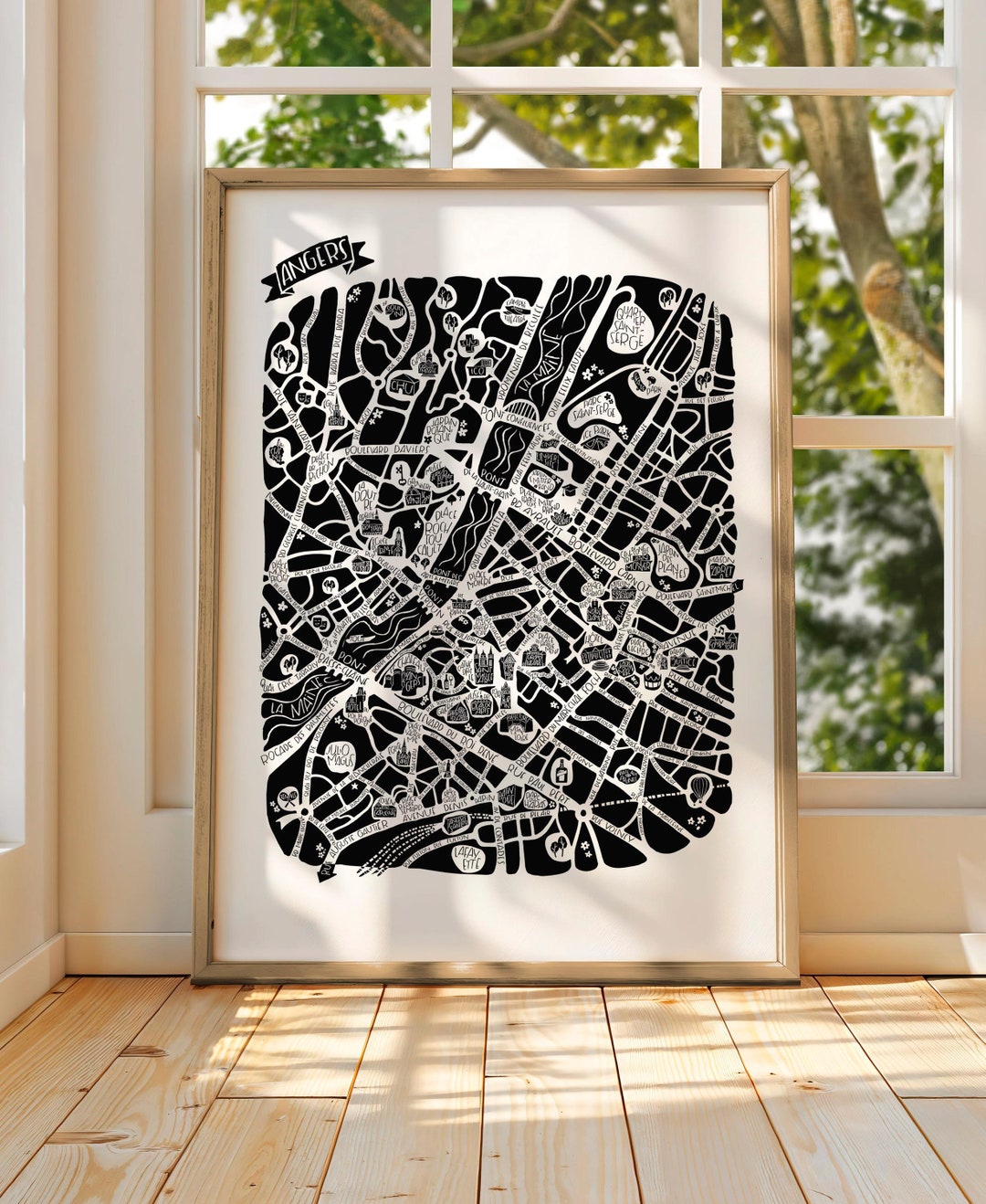 Angers City Map. Cartographic and Decorative Poster by Tokiko. Travel ...