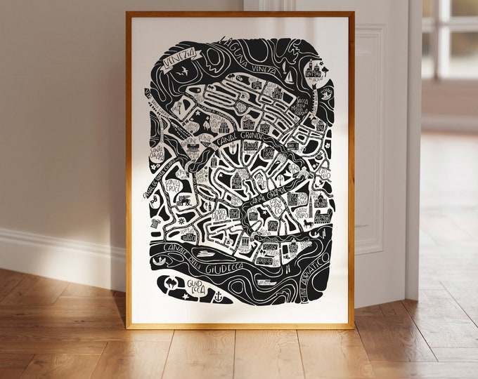 VENICE City Map Poster Original Wall Decor Map Poster Handmade Travel ...