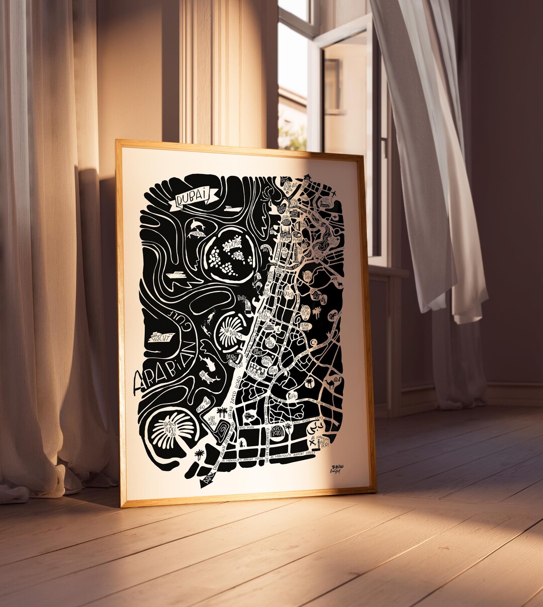 DUBAI City Map. Cartographic and Decorative Poster by Tokiko. Handmade ...