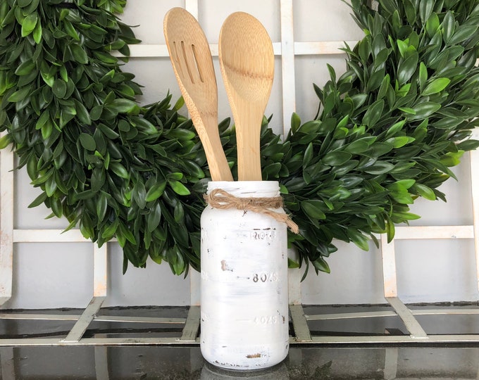 Rustic Distressed Antique White Painted Mason Jar Farmhouse - Etsy