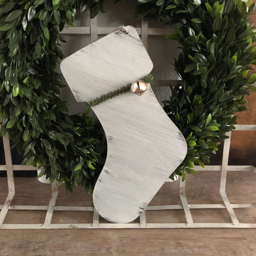 Rustic Holiday Decor, Rustic Hanging White Stocking, Thin Wood Holiday ...