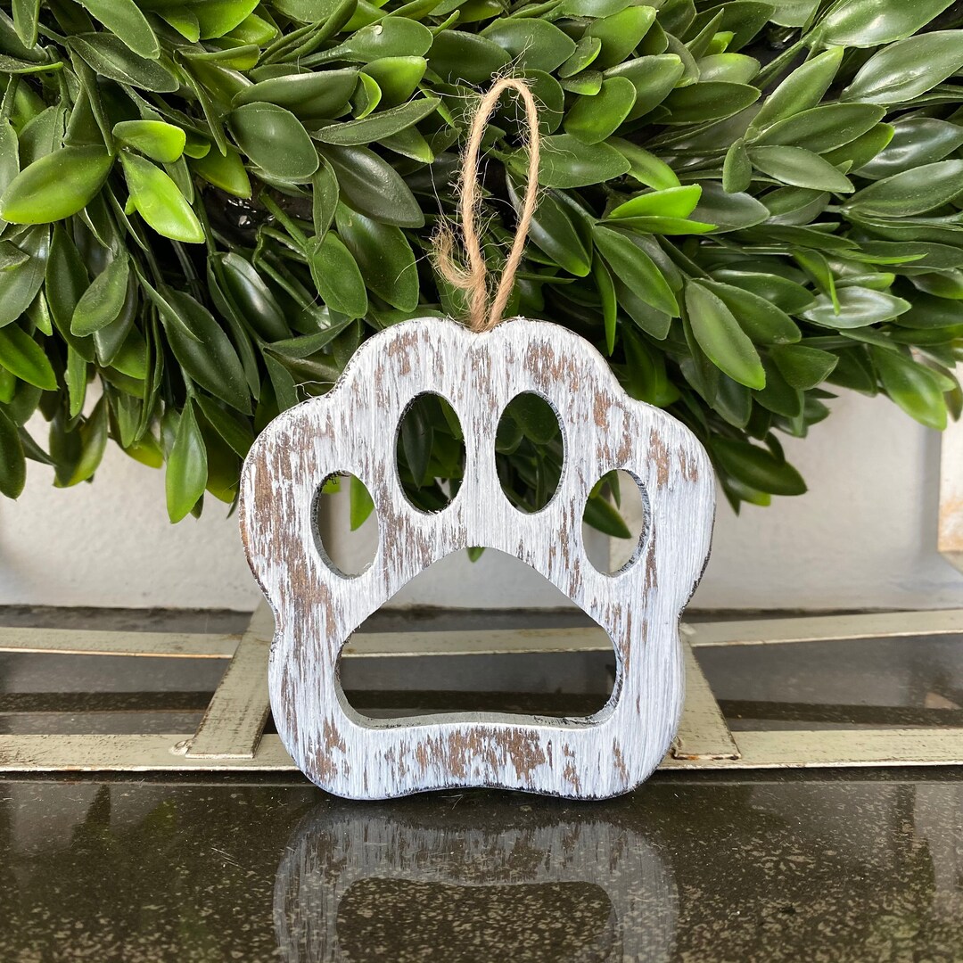 Paws, Whitewashed Paw Print Hanging Ornament, Rustic Farmhouse Holiday ...