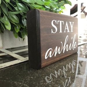 Stay Awhile, Small Block Sign, Small Wood Sign, Farmhouse Decor ...