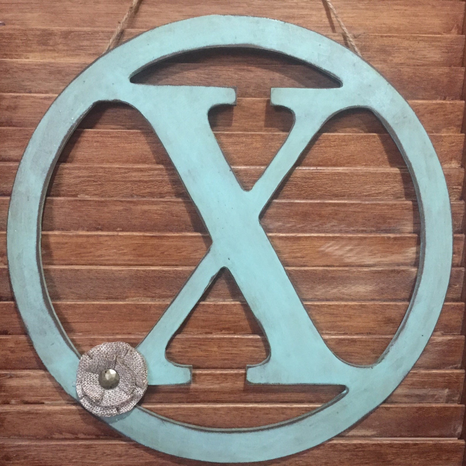 Rustic Distressed Initial Circle Letter X, Rustic Aqua Blue, Door ...