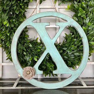 Rustic Distressed Initial Circle Letter X, Rustic Aqua Blue, Door ...