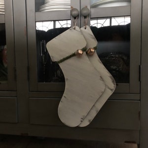 Rustic Holiday Decor, Rustic Hanging White Stocking, Thin Wood Holiday ...