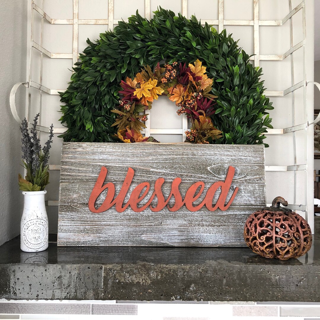 BLESSED, Medium Rustic Pallet Sign, Spiced Pumpkin,farmhouse Decor ...