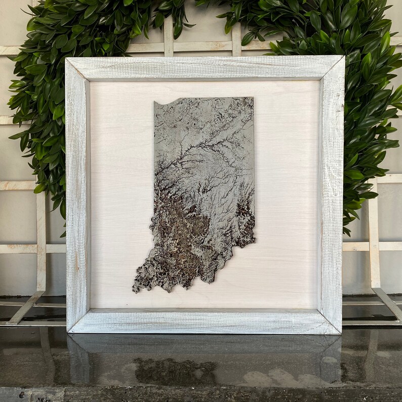 INDIANA Framed State Topographic Texture Rustic Distressed | Etsy