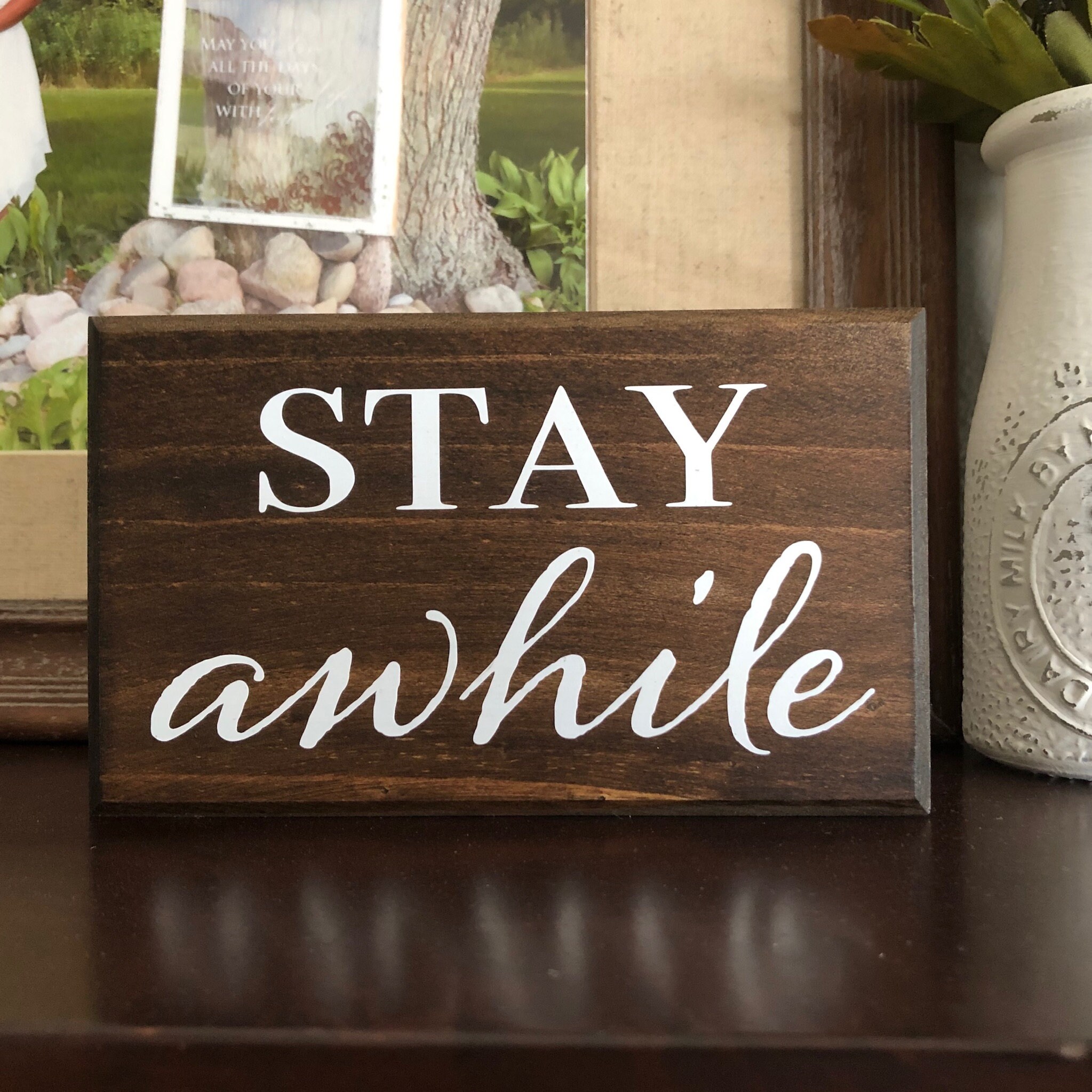 Stay Awhile Small Block Sign Small Wood Sign Farmhouse | Etsy