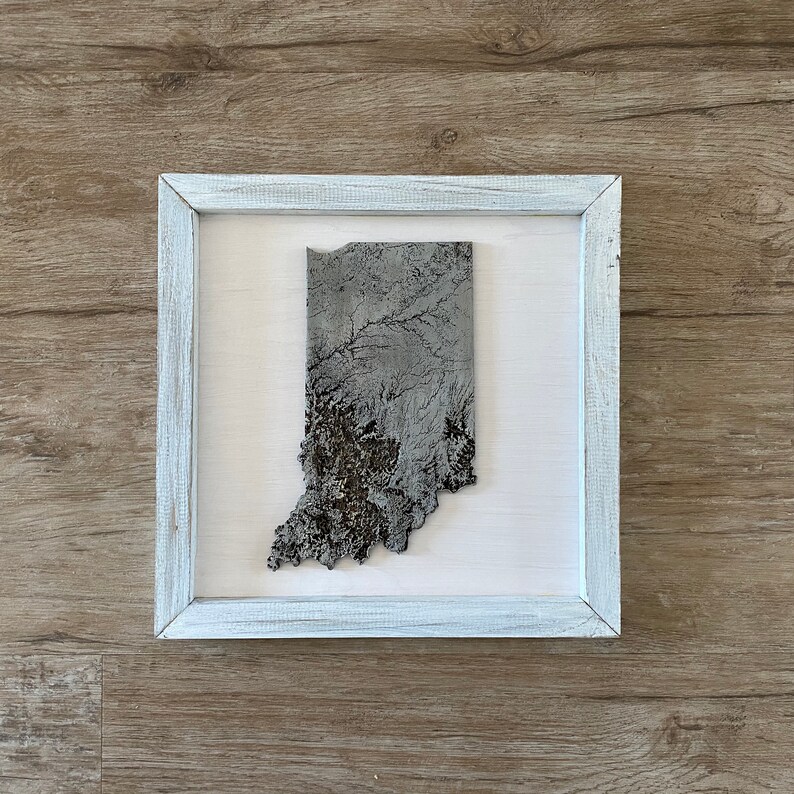 INDIANA Framed State Topographic Texture Rustic Distressed | Etsy