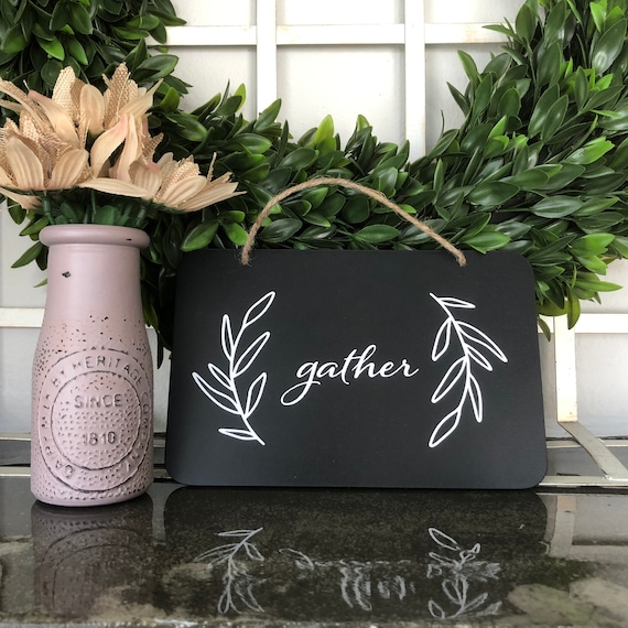 GATHER Chalkboard Style Black & White Sign Fall Decor | Etsy