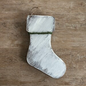 Rustic Holiday Decor, Rustic Hanging White Stocking, Thin Wood Holiday ...