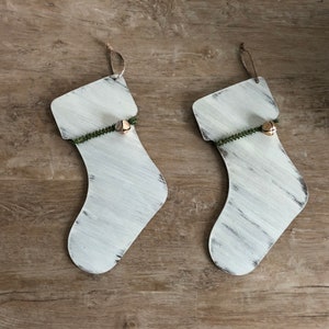Rustic Holiday Decor, Rustic Hanging White Stocking, Thin Wood Holiday ...