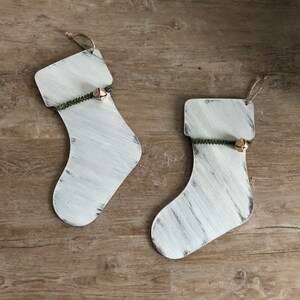 Rustic Holiday Decor, Rustic Hanging White Stocking, Thin Wood Holiday ...