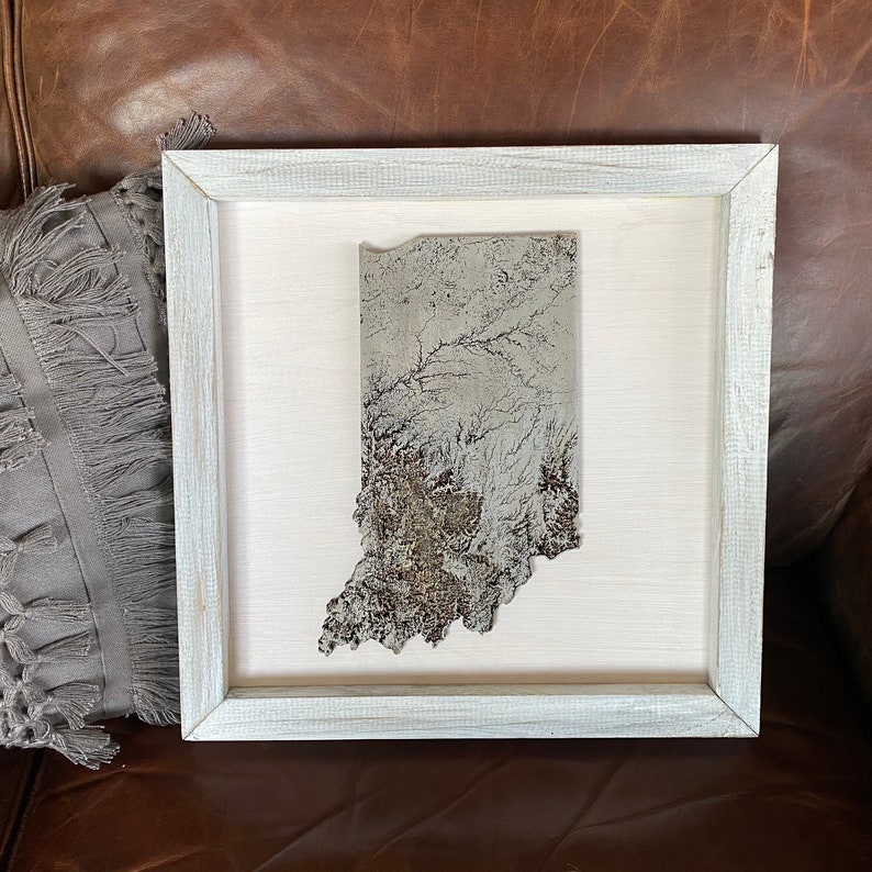 INDIANA Framed State Topographic Texture Rustic Distressed | Etsy